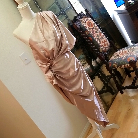 ASOS | Dresses | Asos Metallic Blush Pink Asymmetrical Greek Drape ...